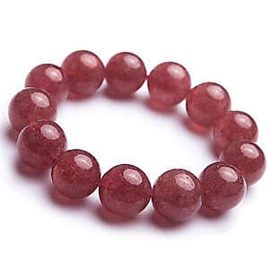 18mm Genuine Gemstone Bracelet Natural Strawberry Quartz Crystal Round Bead Jewelry