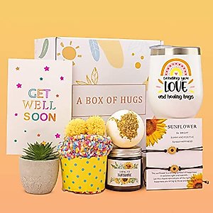 Sunflower Gifts For Women, Sunshine Gifts, Get Well Soon Gifts For Women, Care Package For Friends, Thinking Of You Gifts For Women, After-Surgery Gifts, Sick Care Package, Get Well Soon Gift Basket