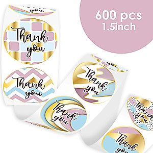 EL Nido 600pcs 1.5" Thank You Stickers / 8 Different Designs with Gold Foil / 600 Thank You Stickers Per Roll/Roll Sticker Supplies for Business Packaging (8 Design Roll Stickers, 600pcs)
