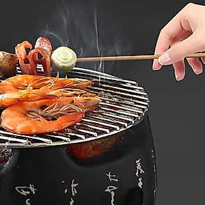 6.3in Japanese Style BBQ Grill Portable Round Barbecue Stove Food Charcoal Stove with Wire Mesh Grill and Base Japanese Tabletop Household Barbecue Tools for 1-2 Person