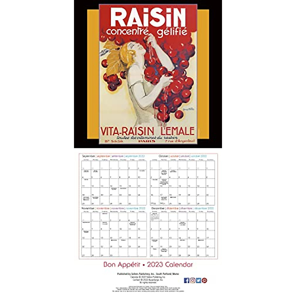 Bon Appétit 2023 Wall Calendar — Vintage Food Poster Art, 16-Month Cooking Calendar, 12" x 12"