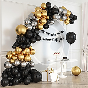HOUSE OF PARTY Black and Gold balloon Arch Kit - 124 Pcs |5/10/12/18 Inch Graduation Balloons 2024 | Black and Gold Balloon Garland for Halloween, Baby shower, Anniversary & Party Decorations