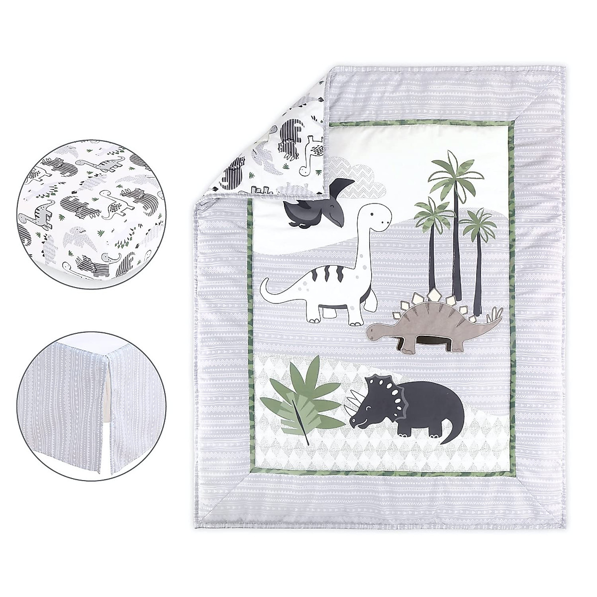 The Peanutshell Dinosaur Crib Bedding Set - 5 Piece Collection - Crib Comforter, Crib Skirt, 3 Fitted Crib Sheets