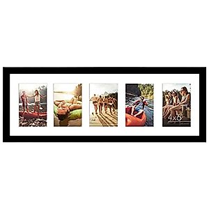 Americanflat 8x24 Collage Picture Frame in Black - Displays Five 4x6 Frame Openings - Engineered Wood Panoramic Picture Frame with Shatter Resistant Glass and Hanging Hardware Included
