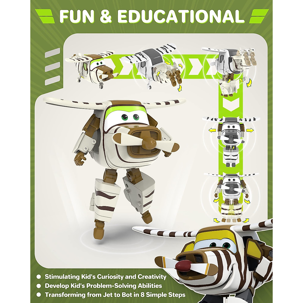 Super Wings 5" Transforming Bello Airplane Toys, Safe and Durable Vehicle Action Figure, Superwings Transforming Plane to Robot, Fun Preschool Toy Planes, Gifts Toys for Kids Aged 3 and Up, Stripes White