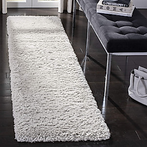 SAFAVIEH Madrid Shag Collection 2' x 12' Runner Rug Silver MDG256G Solid Non-Shedding Entryway Foyer Living Room Kitchen 2-inch Thick Runner Rug