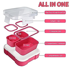 Genteen Leak-Proof Kids Lunch Box, Bento Box with 3 Removable Compartments, Toddler Lunch Box for Daycare, School, Ideal Portion Size for Ages 3 to 7 BPA-Free Dishwasher Safe-Green - Dark Pink