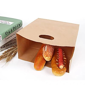 PAICUIKE 50 Pcs 11x6x11 Die Cut Tote Brown Paper Bags with Handle Bulk, Kraft Paper Grocery/Takeout Bags for Restaurant, Bakery, Retail