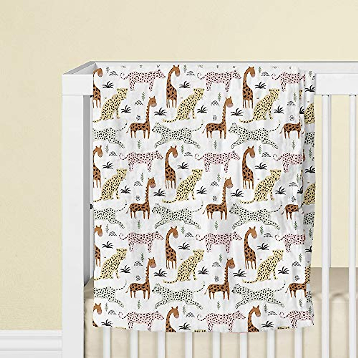 Aenne Baby Muslin Swaddle Blanket for Boys & Girls, Infant Toddler Quilt, Luxurious Wrap, Soft and Silky Stroller & Nursing Cover, Safari Animals Giraffe Cheetah Lion Blankie, Large 47"x 47", 1 Pack