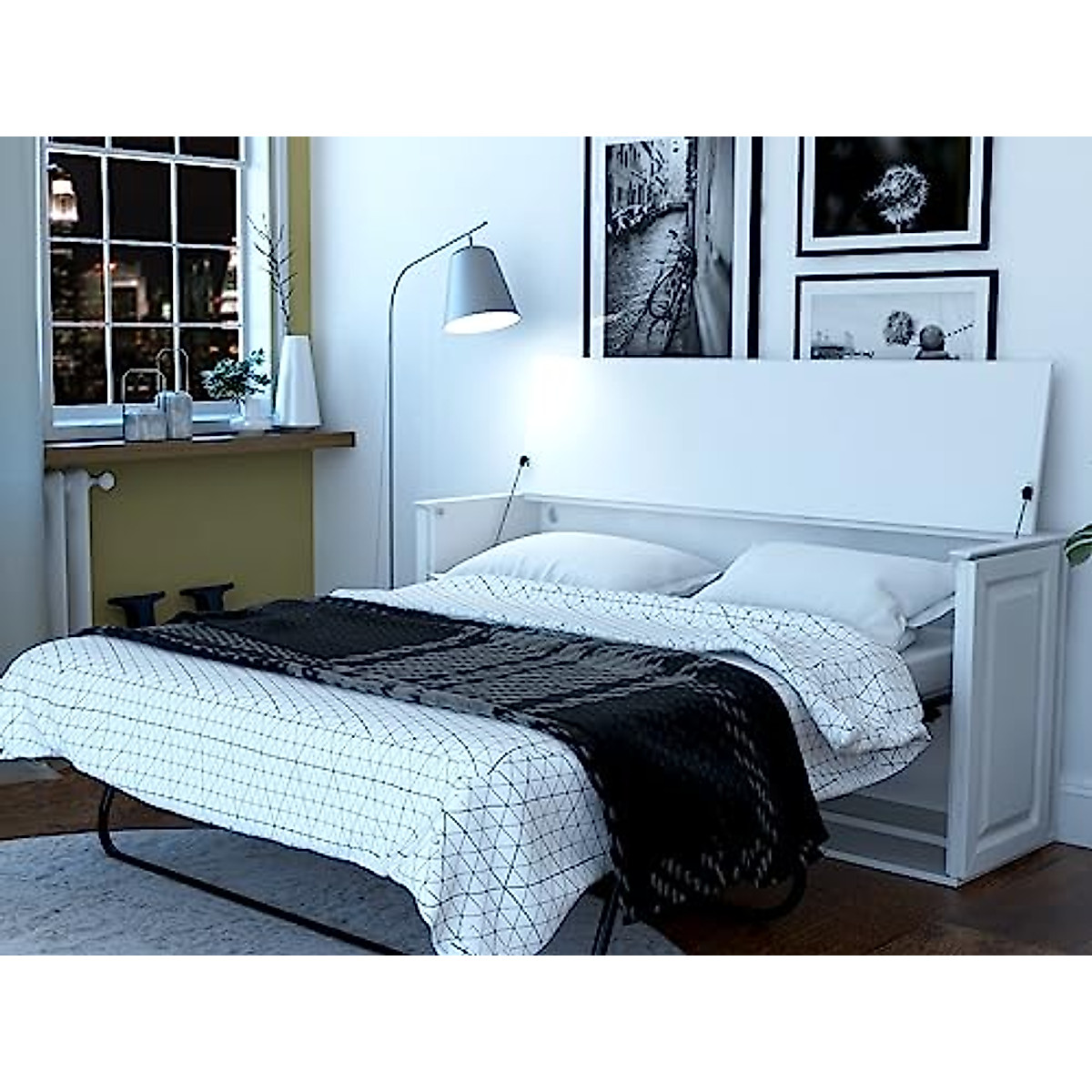 Leto Muro Orion Console Bed | Murphy Cabinet Bed Queen with Mattress Perfect for Guest Bed | Space-Saving Furniture Hide A Bed (White)