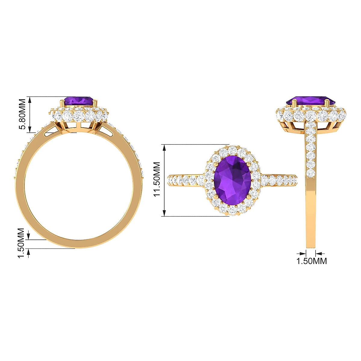 Natural Amethyst 6X8mm Oval Engagement Ring, AAA Quality, Certified Amethyst Moissanite Halo Engagement Ring, 14K Rose Gold, Size:US 7.00