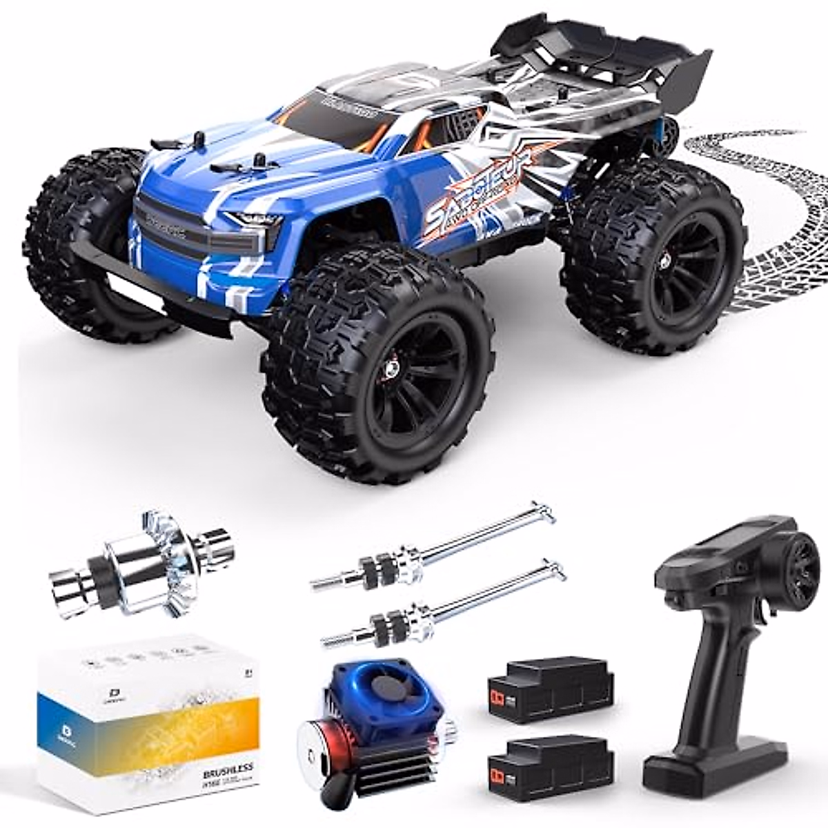 DEERC Fast Brushless RC Car for Adults, Max 42mph with 3S(not included), 1:16 4x4 High Speed RC Truck with 2 Lipo Batteries,All Terrains RC Monster Truck, Off Road Electric Vehicle Gift