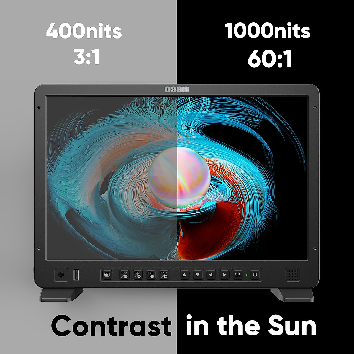 OSEE Megamon 15 15.4inch Upgrade 1000 Nits High Bright HDR Pro Studio Director Camera Field Monitor Kit for Field Production with HDMI 3G SDI in and Out Battery Plate Cstand Carrying Case Cheese Plate