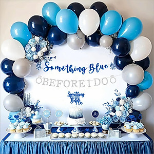 Something Blue Before I Do Banner Glitter with Cake Topper and Cupcake Toppers - Something Blue Bridal Shower Decorations,Bridal Shower Banner for Blue Bachelorette Wedding Engagement Party Supplies