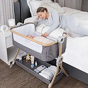 Baby Bassinet, Bedside Sleeper for Baby, Easy Folding Portable Crib with Storage Basket for Newborn, Bedside Bassinet, Comfy Mattress/Travel Bag Included