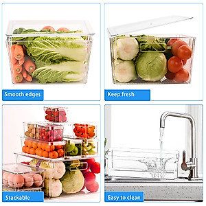 12-pack Clear Stackable Fridge Organizer with Lids, Egg Holder for Refrigerator, Plastic Refrigerator Organizer Bins with 4 Drain Trays, Fruit Storage Containers for Fridge