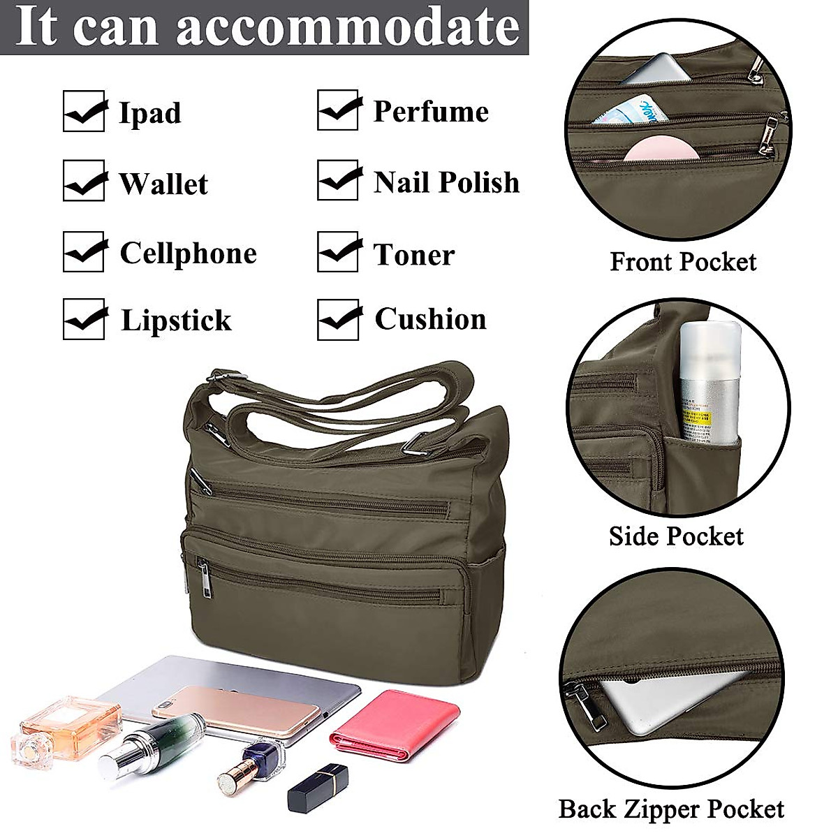Volcanic Rock Lightweight Shoulder Bags Messenger Handbags Multi Pocket Nylon Waterproof Crossbody Bags
