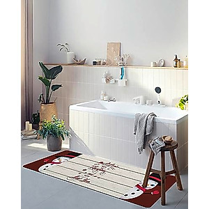 Christmas Bath Mat for Tub,Non Slip Bathroom Floor Runner Rug Quick Dry & Absorbent Diatomaceous Earth Shower Sink Kitchen Washable Doormat,Xmas Snowman Winter Snowflake Santa Reindeer Red 16"x47"