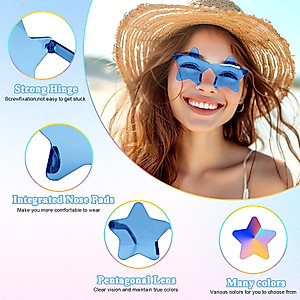 NACHLYNN 12 Pcs Rimless Star Shaped Sunglasses Light Blue Transparent Sunglasses Pentagram Glasses for Party Favor Cosplay