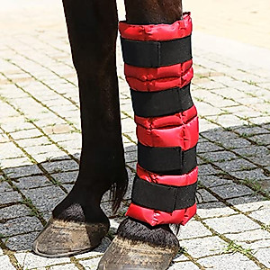 Harrison Howard Ice Boot for Horse Cool Gel Pack Leg Wrap for Treating Full Leg, Knee, Hock Injuries Reusable Ice Cooling Therapy, Universal Size-Red