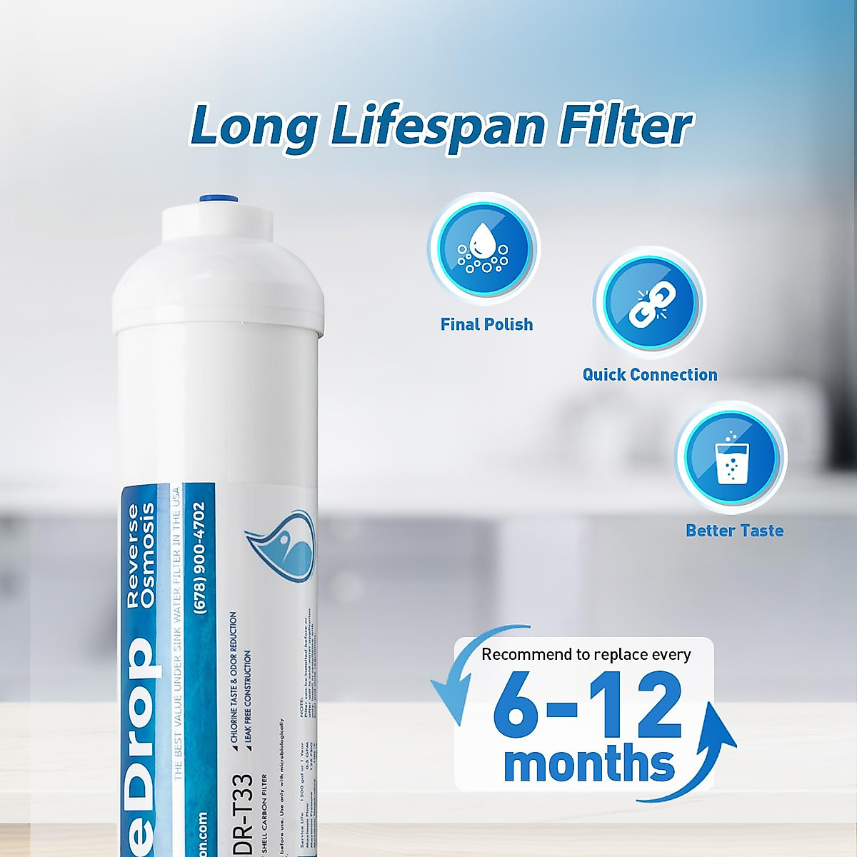 PureDrop PDR-T33 Inline Post Carbon Filter Replacement Cartridge for Reverse Osmosis Water Filter System