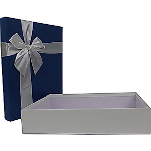 Cypress Lane Rectangular Rigid Gift Box with Ribbon, a Nested Set of 3 (White/Blue)