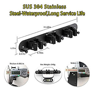 Ascotahoo Bathroom Organizer Broom Mop Holder,mop and Broom Rack Wall Mount with Stainless Steel 3 Racks 4 Hooks for Kitchen Bathroom Office Closet Garden, Black Color