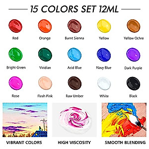 Shuttle Art Acrylic Paint Set, 15 x 12ml Tubes Artist Quality Non Toxic Rich Pigments Colors Perfect for Kids Adults Beginners Artists Painting on Canvas Wood Clay Fabric Ceramic Crafts