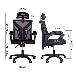 Home Office Mesh Back Chair Ergonomic Mesh Computer Desk Task Chair Swivel, Reclining Back, Adjustable Headrest ＆Seat Height - Black