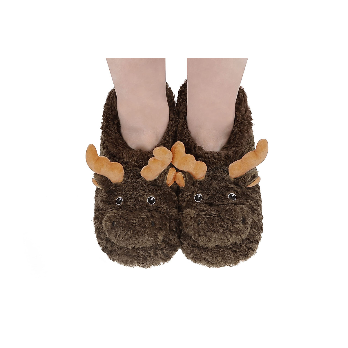 Snoozies Mens Slipper Socks - Moose Mountain Animal Slippers for Men, Non-Slip Fuzzy Slipper Socks