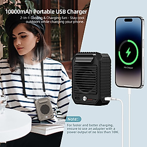 CIVPOWER Portable Waist Clip Fan, 10000mAh Battery Personal Hands-free Belt Fan, 3 Speeds, Body Fan for Outdoor Works, Farm, Hiking, Camping, Gardening, Travel