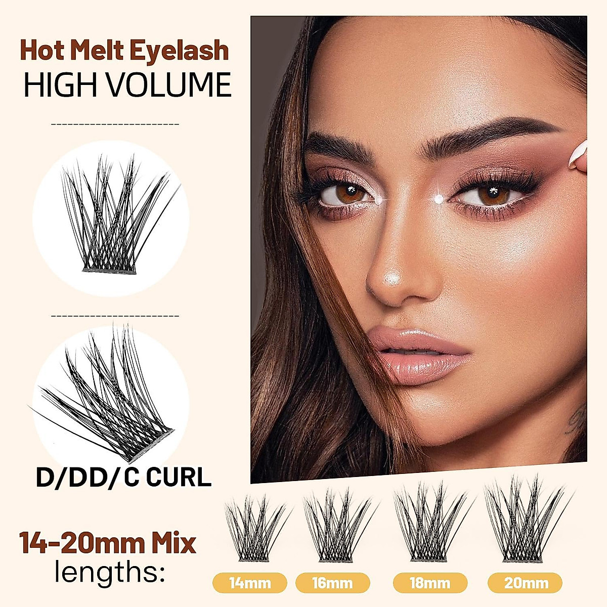 Vayator Mixed Size Kit with Applicator and Lash Bond & Seal 8-14mm/10-16mm/14-20mm Mix D Curl/DD Curl Makeup Cluster Grafting Eyelashes Individual Extension (C#8-10-12-14mm Mixed)