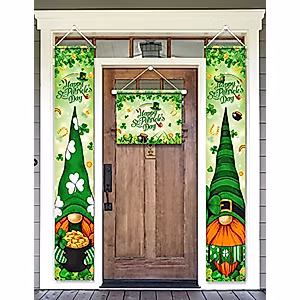 St.Patrick’s Day Porch Sign,Gnome Happy St.Patrick Day Party Decorations,3pcs Gnome Theme St Patrick Door Hanging Banner Decoration for Front Door Welcome Sign Decoration