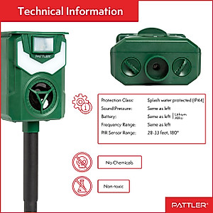 PATTLER® Animal Repellent Outdoor with Flame Light to Scare Animals | Deer and Rabbit Repellent with Motion Sensor up to 10m Range | Ultrasonic Deer Repellent | Rabbit Repellent Outdoor | | 1 Pack