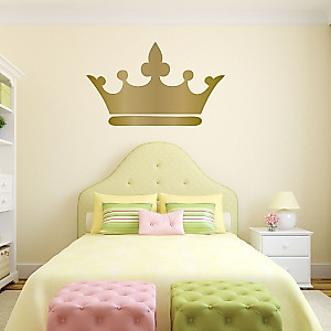 Princess Crown Wall Decal - 25in x 15in Metallic Gold Vinyl Decorative Sticker for Woman's or Girl's Room | Kids Royalty Theme Playroom or Baby Nursery Decor |