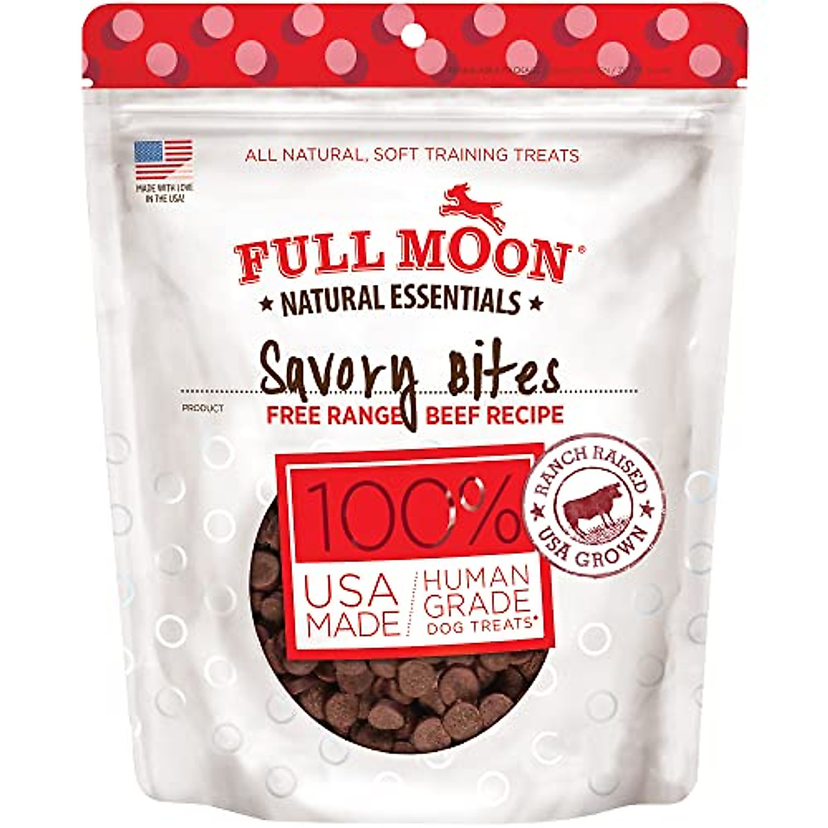 Full Moon All Natural Human Grade Dog Treats, Essential Beef Savory Bites, 14 Ounce