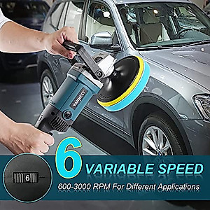 Buffer Polisher, 1200W 7-inch Car Polisher with 6 Variable Speed, 5 Foam Pads, Detachable Handle and Safety Lock Car Buffer Polisher Ideal for Car Sanding, Polishing, Waxing (Upgraded)