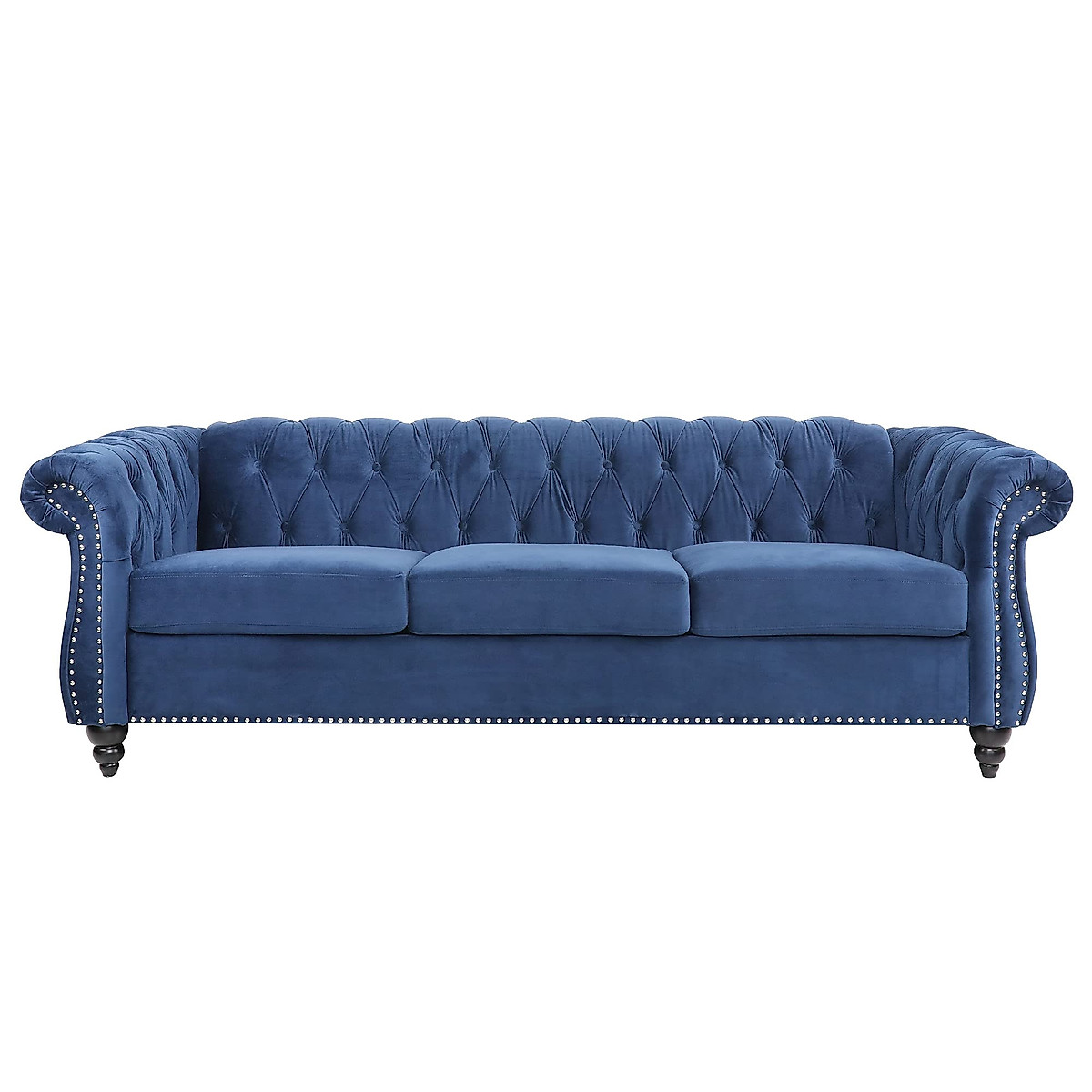 LEVNARY Three-Seat Velvet Sofa, Large Sofa Classic Tufted Chesterfield Settee Modern 3 Seater Couch Furniture Tufted Back for Living Room, Blue