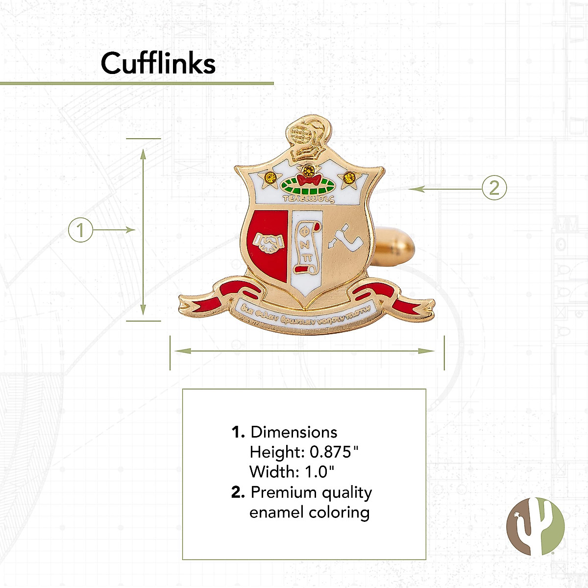 Desert Cactus Kappa Alpha Psi Fraternity Cufflinks Greek Formal Wear Nupe (Cufflink - Jewel Crest)