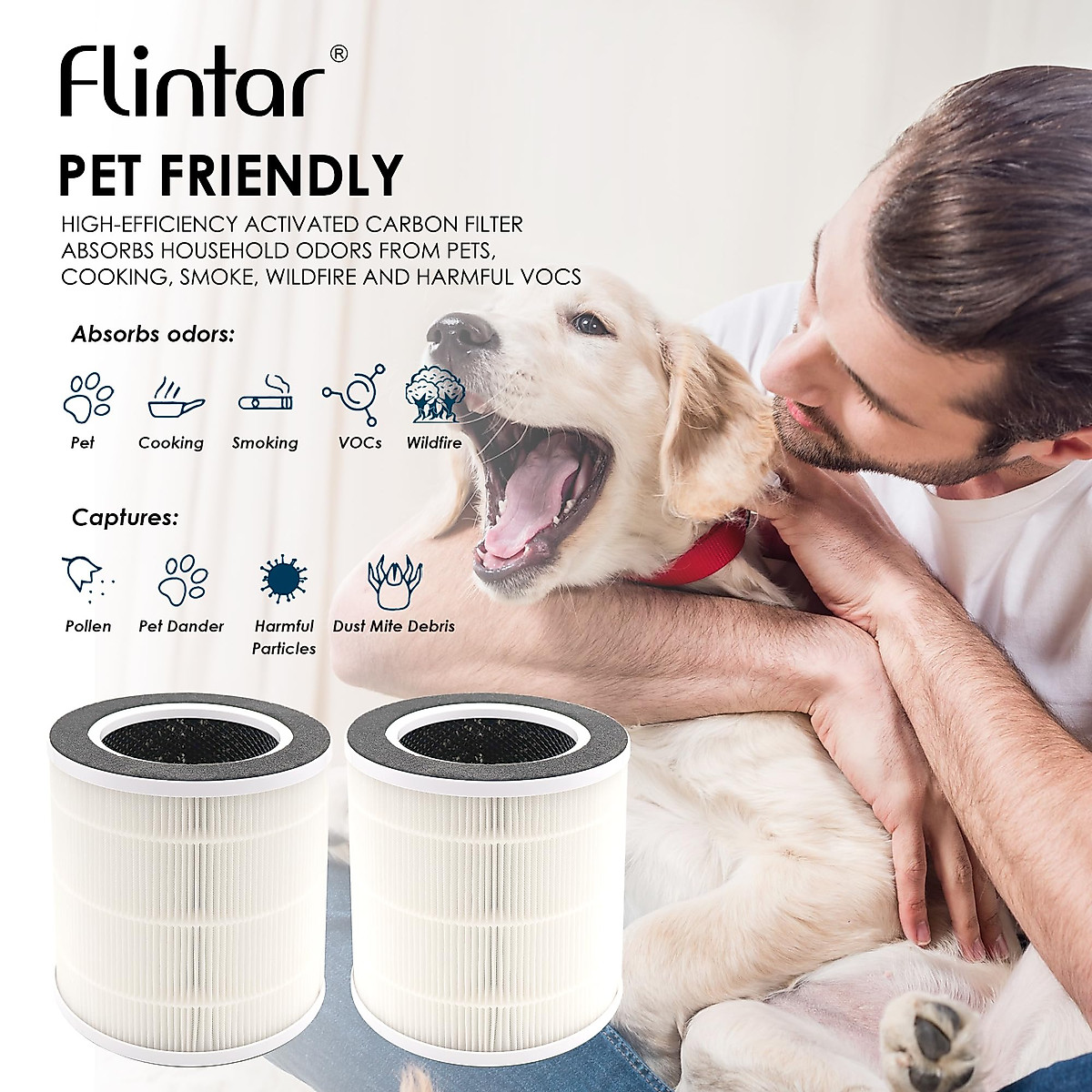 Flintar VK-6067B H13 True HEPA Replacement Filters, Compatible with Vremi and HOKEKI VK-6067B Air Purifier, 3-in-1 H13 Grade True HEPA and Activated Carbon Filter Set (2 - Set)