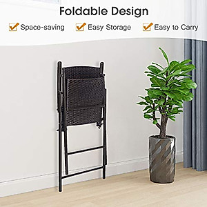 Casart Folding Wicker Rattan Bar Chairs Set of 4 Tall Stool with Back,Steel Frame,Armrests and Footrest Bar Stools Garden Patio Furniture Set