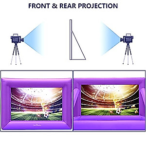 Talvania 33 Feet Inflatable Projector Screen for Outdoor and Indoor TV Movie Watching, Huge Screen, Blower, Tie Downs, Stakes, Sandbags, and Storage Bag, Quick Blow Up, Jumbo (33' Purple)