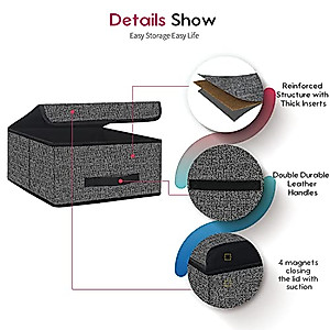 Onlyeasy Foldable Storage Bins Cubes Boxes with Lid - Storage Box Cube Cubby Basket Closet Organizer Pack of Two with Leather Handles for Closet Bedroom, 13"x13", Black, 8MXALB2P