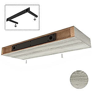 Ballucci Floating Shelves Set Extra Wide, 2-Pack 16" L Wood Wall Mounted Ledges with Invisible Brackets for Living Room, Bedroom, Bathroom, Kitchen, Nursery, 8" Deep - Gray Oak