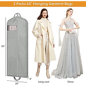 MISSLO 65" Long Garment Bags for Travel Dress Bags Wedding Dress Cover Waterproof Clothing Bags Storage Traveling Clothes Protector for Closet Wardrobe Bags 2 Packs for Gowns, Tuxedos, Coats, Gray