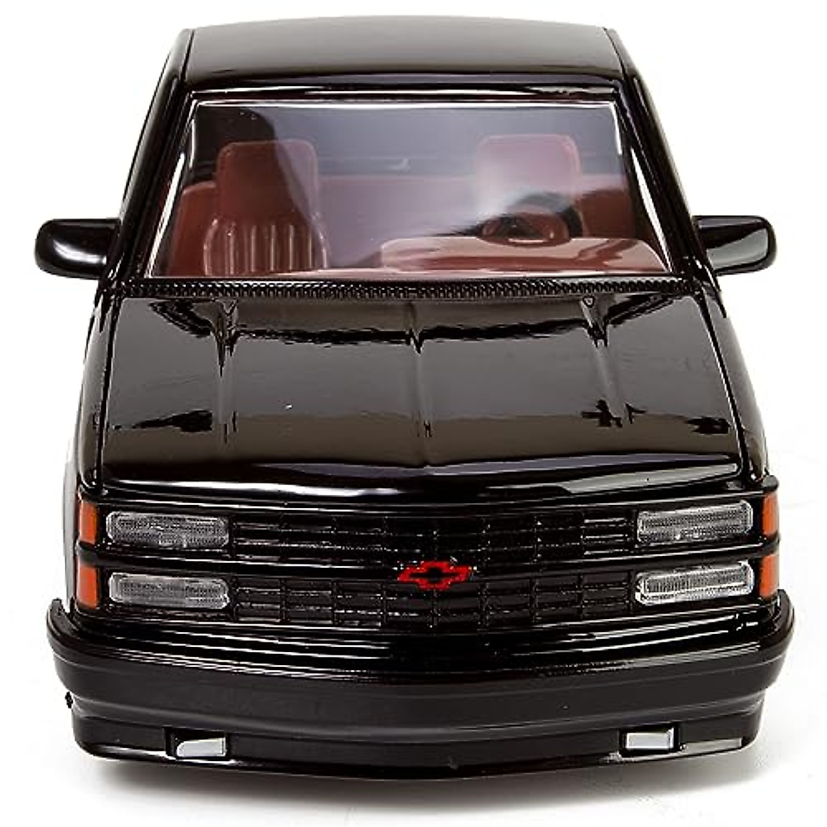 All Star Toys 1992 Chevy 454SS Pickup Truck 1/24 Scale Diecast Model Car Black with Red Interior Motormax 73203 Exclusive Edition