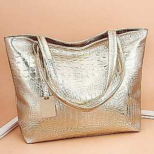 Carry on Tote Bags for Women Women Capacity Bags Ladies Solid Tote Shoulder Fashion Large Handbag Zippe (Gold, One Size)