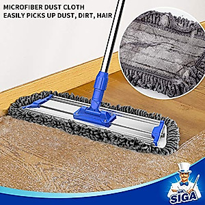 MR.SIGA 18" Professional Microfiber Mop for Floor Cleaning, Stainless Steel Telescopic Handle, Includes 2 Washable Premium Microfiber Mop Pads, 1 Scrub Cloth and 1 Dust Cloth
