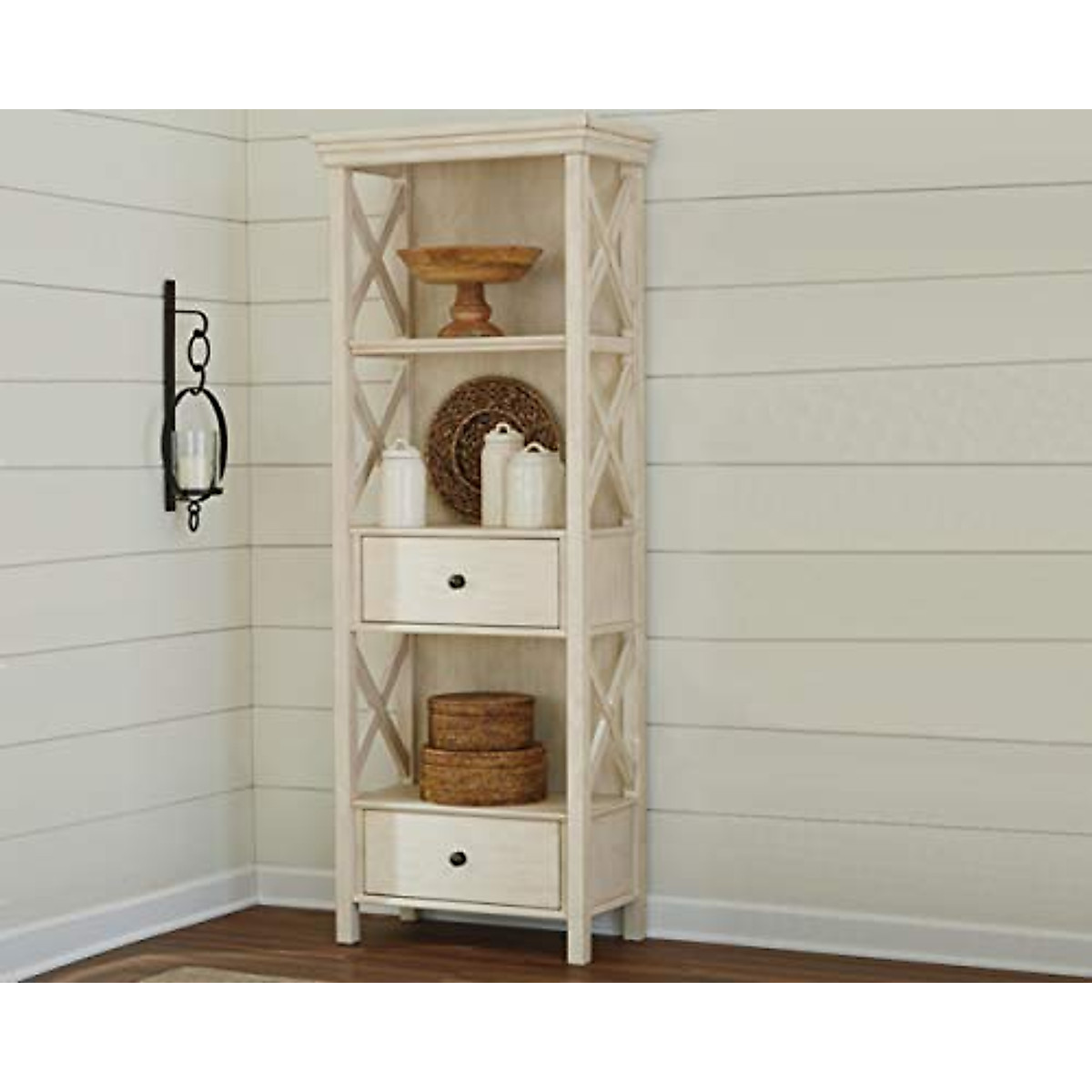 Signature Design by Ashley Bolanburg Cottage Chic Display Cabinet or Bookcase, Antique White