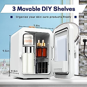 Aidek Cosmetic Makeup Mini Fridge for Skin Care, 4L Portable Beauty Fridges DIY Shelves for Bedroom, Dorm, Office, Small Refrigerator, AC/DC12v Car Cooler for Desktop and Travel (Frost White)